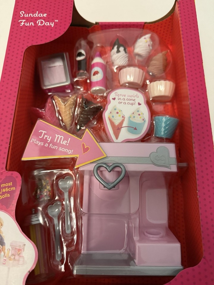 Our Generation Sundae Fun Day Ice Cream Shop Playset Doll Accessories ...