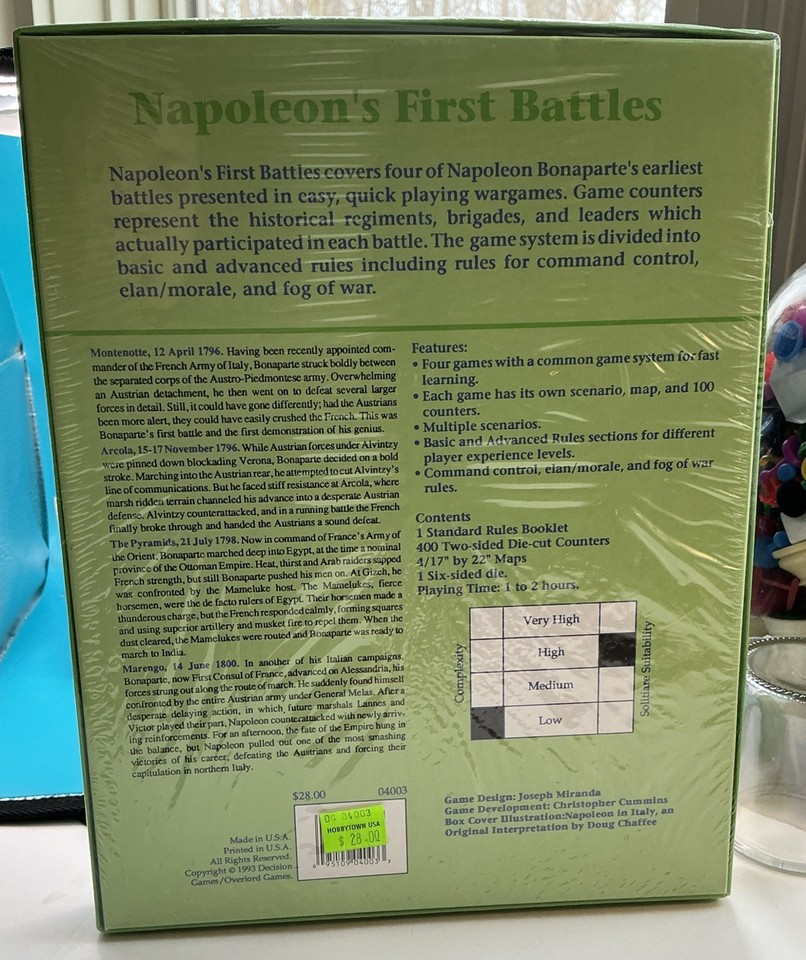 1993 - Decision Games Wargame Napoleon's First Battles Box - IN SHRINK ...