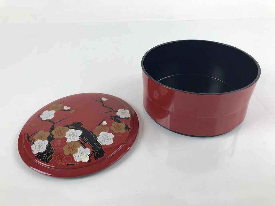 Japanese Resin Lacquer Replica Lidded Bento Lunch Box Vtg Round Plum ...