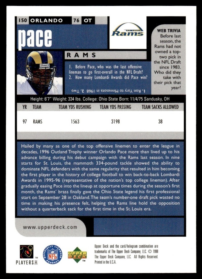 1998 UD Choice Previews Orlando Pace St. Louis Rams #150 | eBay