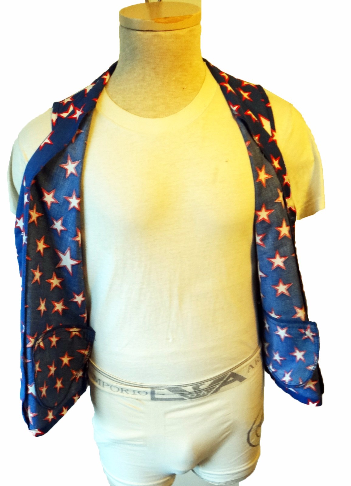Star CIRCUS vest 40 medium USA flag evel clown red white blue vtg ...