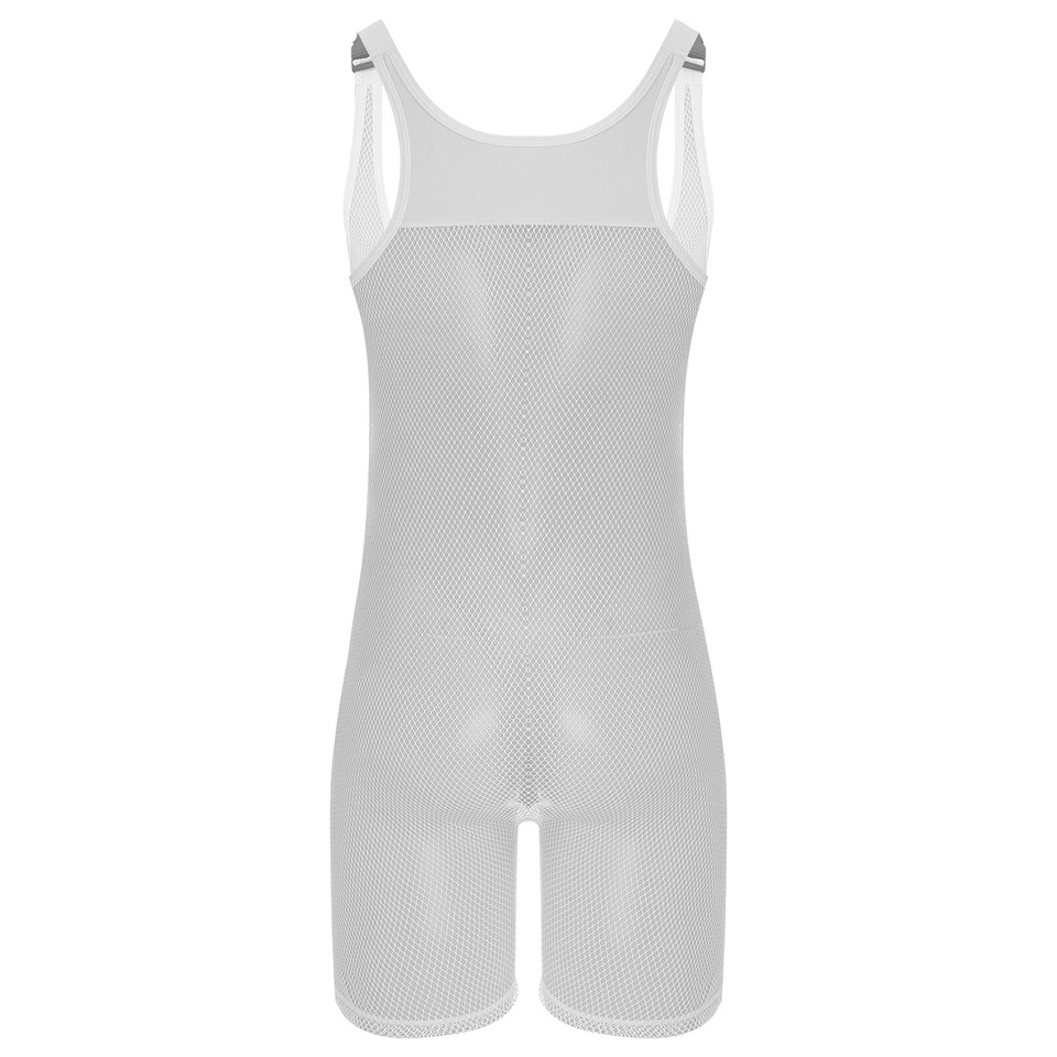 US Men’s Sheer Mesh Stretchy Bodysuits Jumpsuit Ultra Thin Wrestling ...