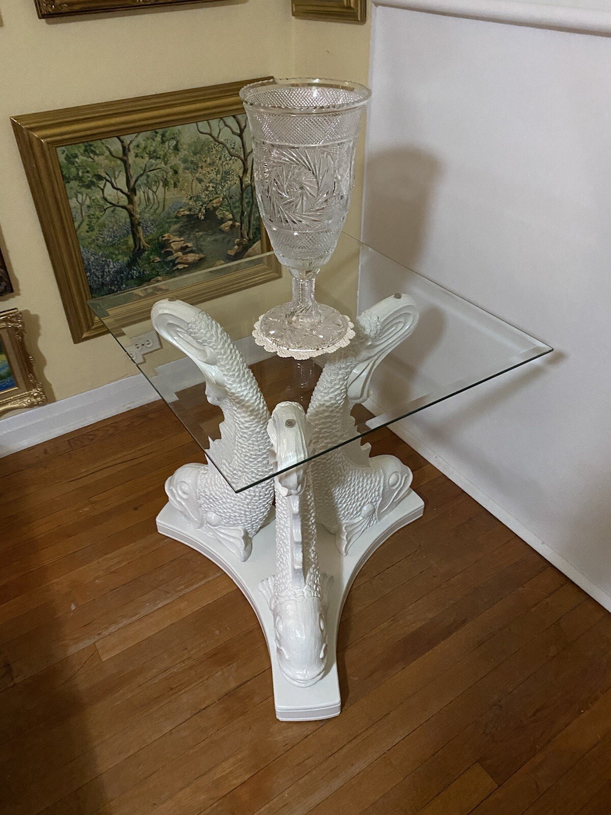 Koi Fish Console Coffee Accent Table-Glass Top-Neoclassical ...