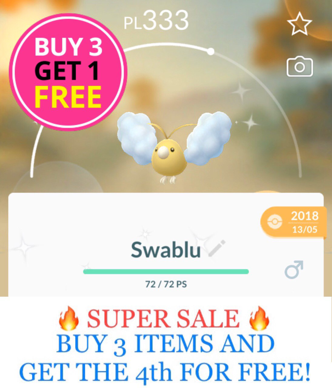 Pokemon Go Shiny Swablu, Swinub, Trapinch, Turtwig, Wingull, Yanma 20k ...