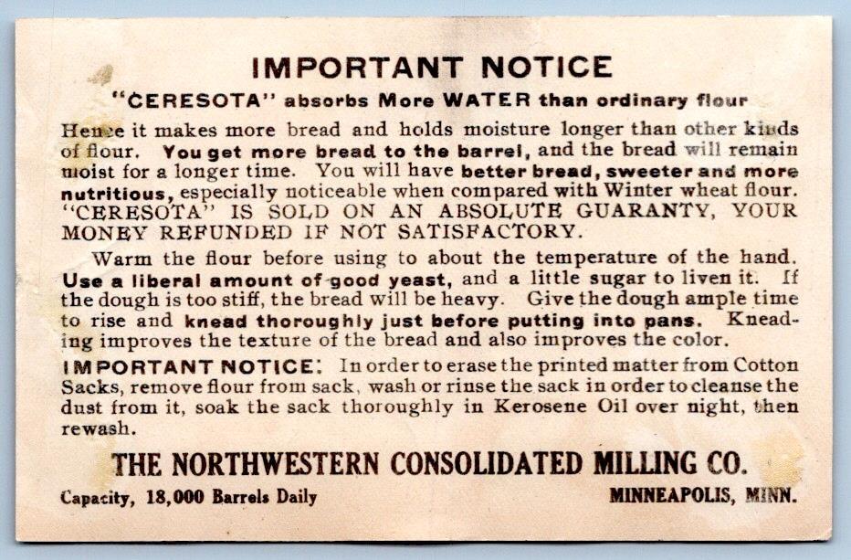 CERESOTA FLOUR NORTHWESTERN CONSOLIDATED MILLING CO BREAD VICTORIAN ...