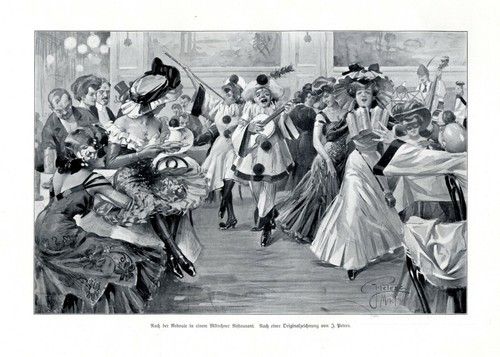Costume party in Munich restaurant XL 1910 art print by Peters carnival ...