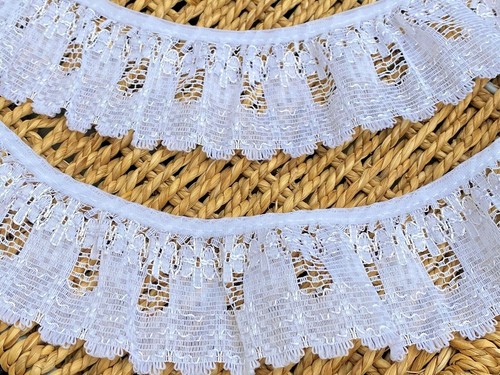 laverslace Pretty White Daisy Gathered Nottingham Lace Trim 2"/5cm ...