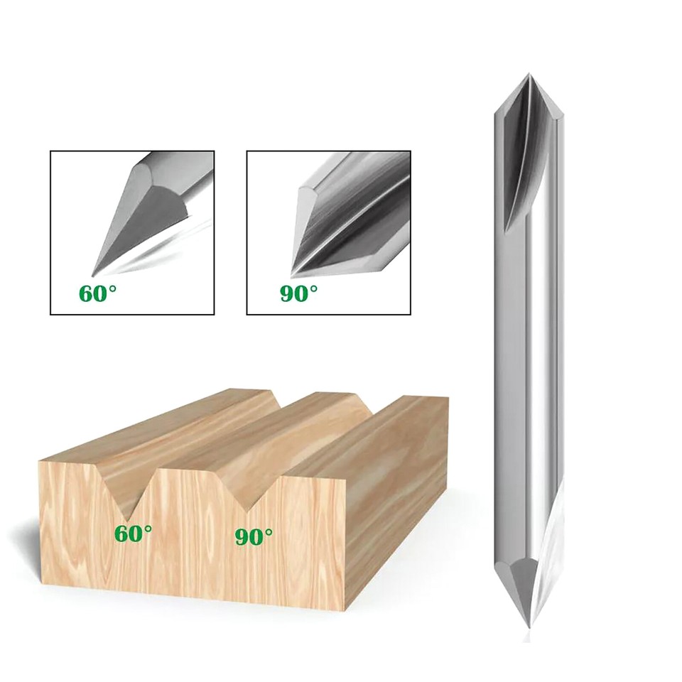 60&90 Degree Woodworking Cutter 6.35mm 1/4" Shank V Groove Router Bit ...