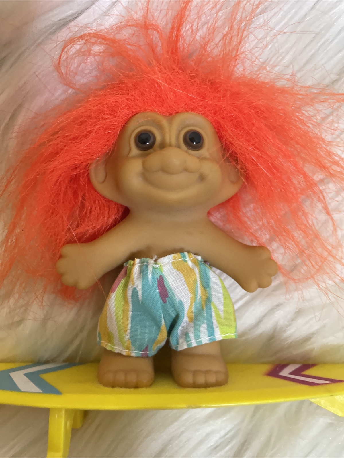 Vintage Russ 3'' Surf Troll Orange Hair Yellow Surfboard Brown Eye Doll ...