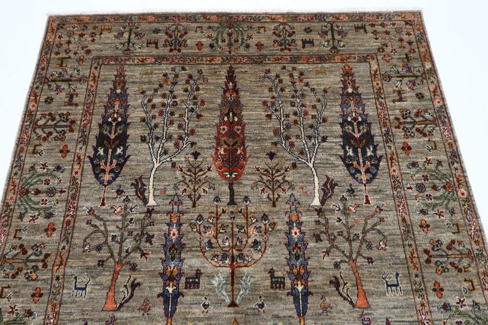 5 x 7 ft Tribal Landscape Gray Area Rug Afghan Hand Knotted Veg Dye ...