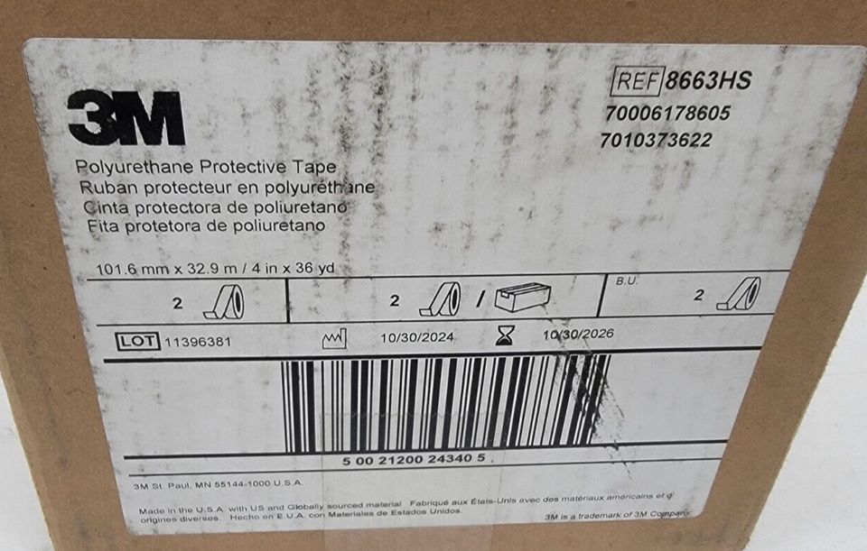 3M Polyurethane Protective Tape, 4" x 36 yd, 8663HS (70006178605) (2 ...