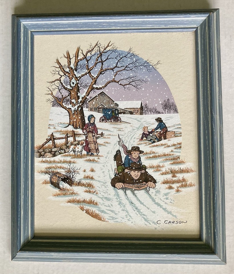 Folk Art Farmyard Canvas Prints Serigraph 8 x 10 Matching Frames Signed ...