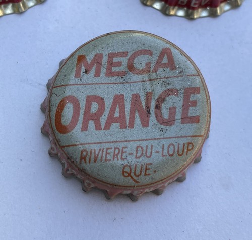 MEGA ORANGE Quebec SODA crown cap CANADA bottle acl can flat cone cork ...