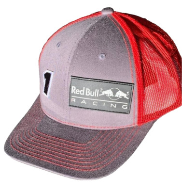 F1 Racing. Gray Trucker Cap w/Red Mesh & 1 + MV Rubber Badges. OSFM | eBay