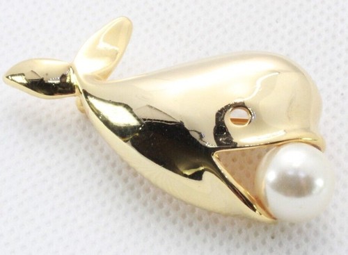 Brooch Pin - Whale - Fish - Moby Dick - Faux Pearl - Gold Tone | eBay