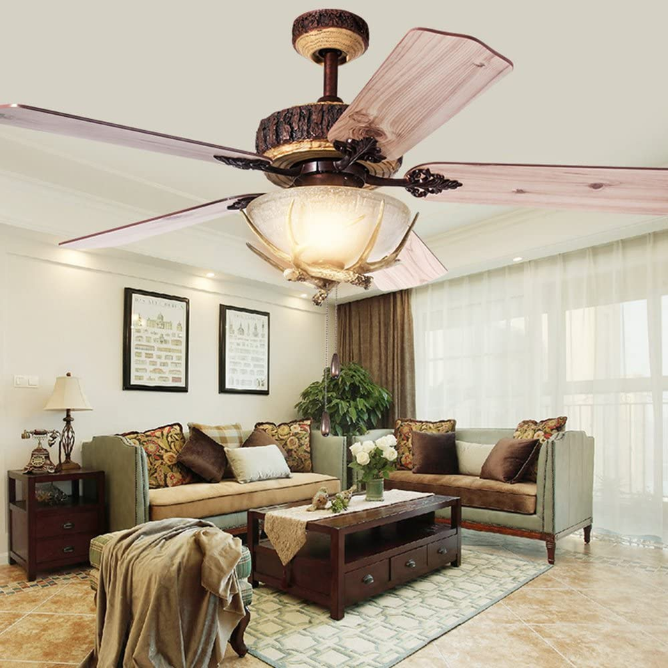 Luxurefan Indoor Rustic Ceiling Fan with Light and 5 Wood Blades ...