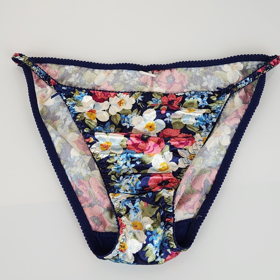 Vintage Floral String Bikini Stretchy Second Skin Liquid Shiny Satin XL ...