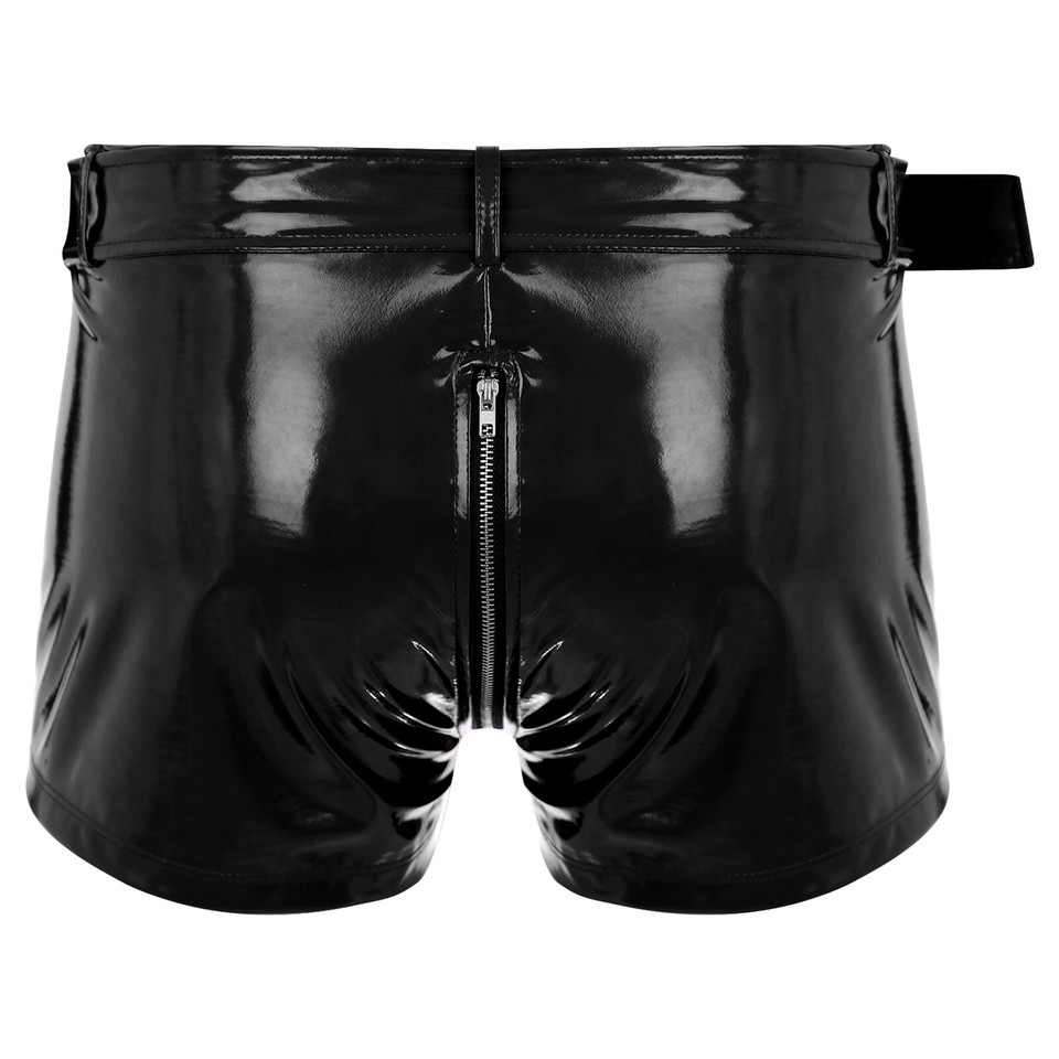 Men's Shiny Metallic Boxer Briefs Zip Cortch Waist Belt Boxer Shorts ...