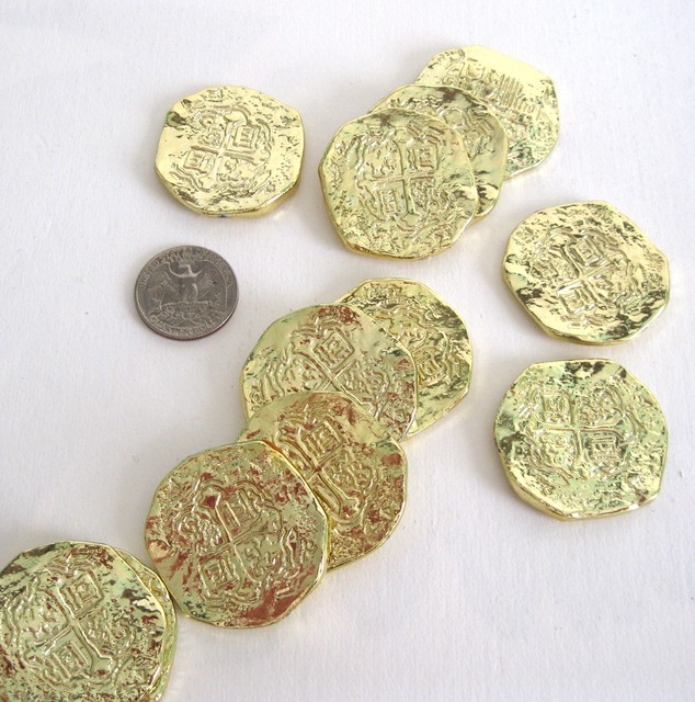 12 Gold Pirate Doubloons Coins Pieces of Eight Treasure Costume Props ...
