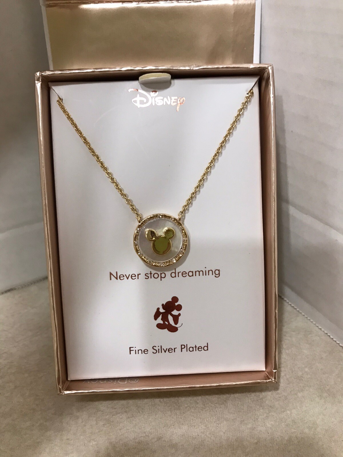 Disney Mickey Mouse Mother-of-Pearl Pendant Necklace In Gold- Tone 16 ...