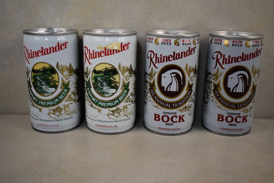 Rhinelander Beer 12 oz Steel Cans 2 Premium & 2 Bock Huber Brewing Co ...