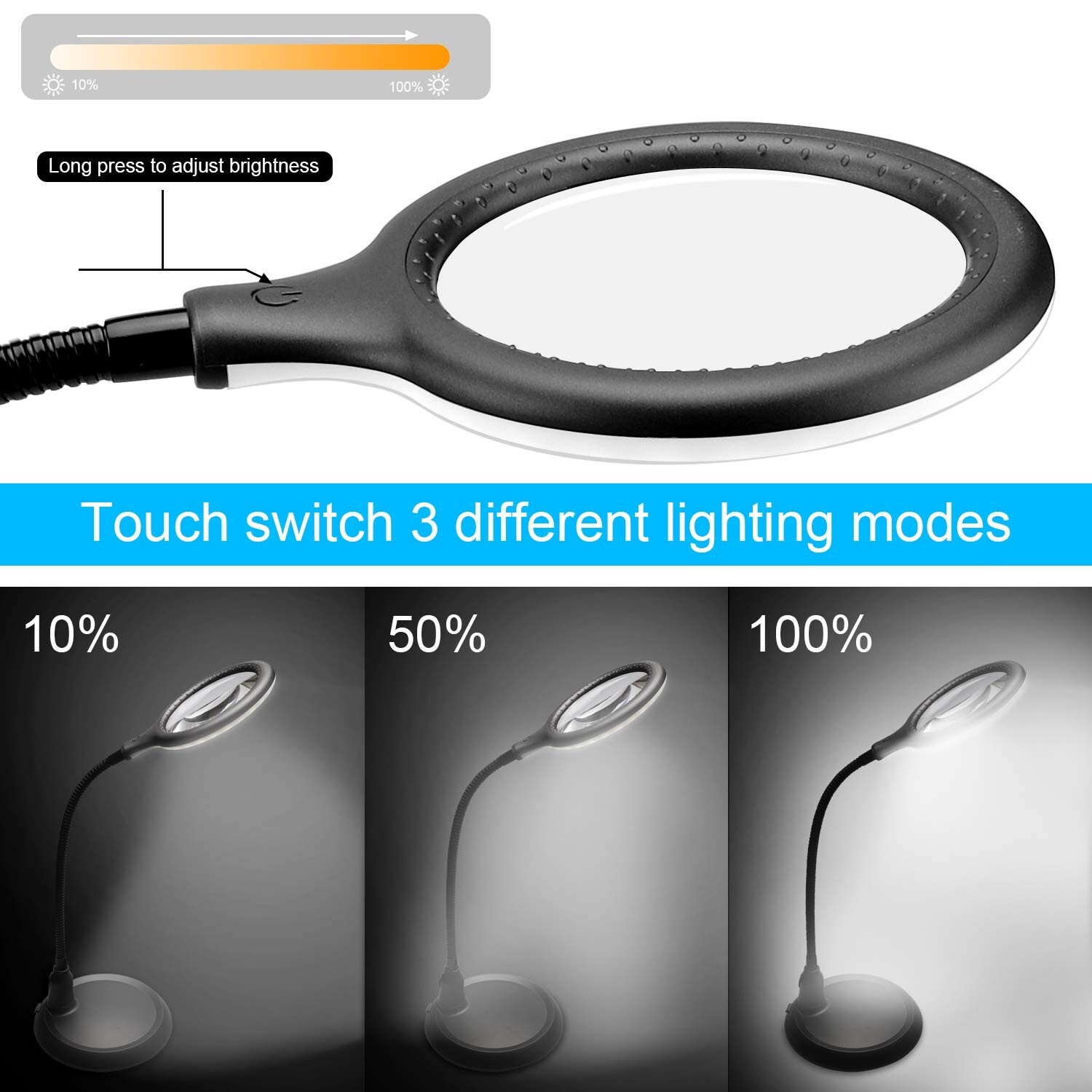 Magnifying Glass Lamp,5X Magnifier LED Light and Flexible Neck ...