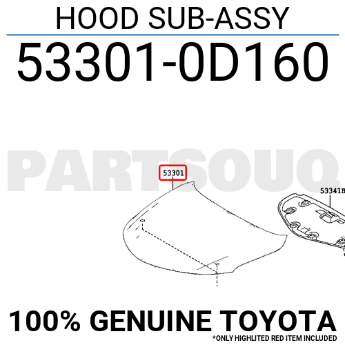533010D160 Genuine Toyota HOOD SUB-ASSY 53301-0D160 | eBay