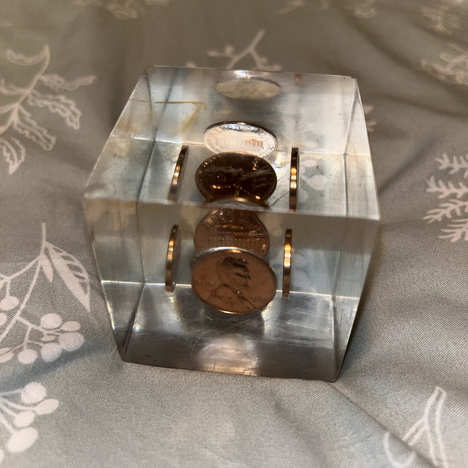 Vintage 1964 Floating Pop Art Lucite Clear Proof Pennies Cube | eBay