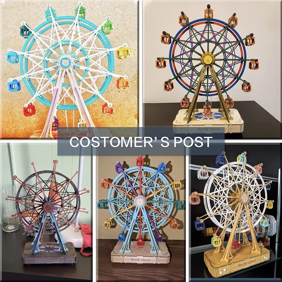 ROBOTIME Ferris Wheel 3D Wooden Puzzle DIY Music Box Building Toy Gift ...