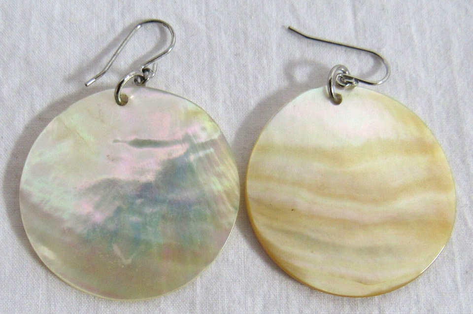 Native American Natural Abalone Shell Round 1 1/2" Dangle Earrings Hook ...