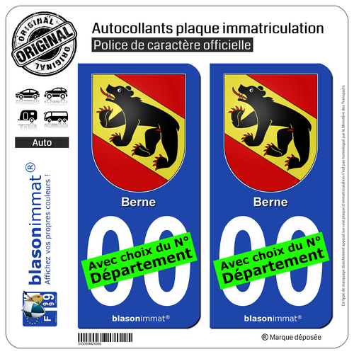 2 Stickers autocollant plaque immatriculation Auto : Berne (Suisse ...