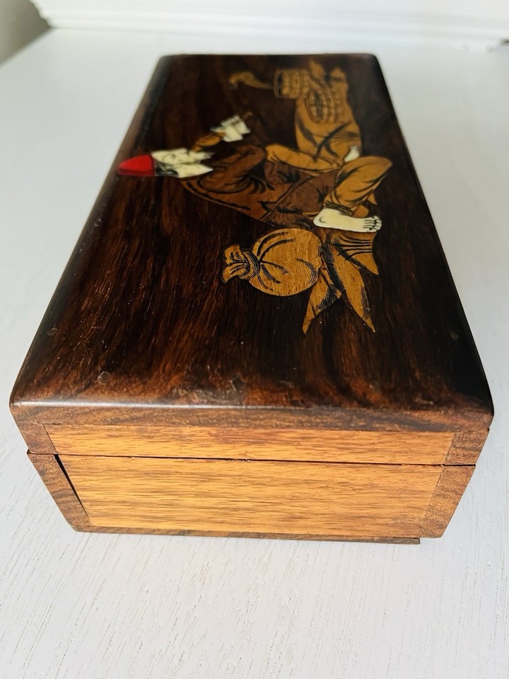 Rare Antique Folk Art Indian Marquetry Inlaid Wood “Snake Charmer” Box ...