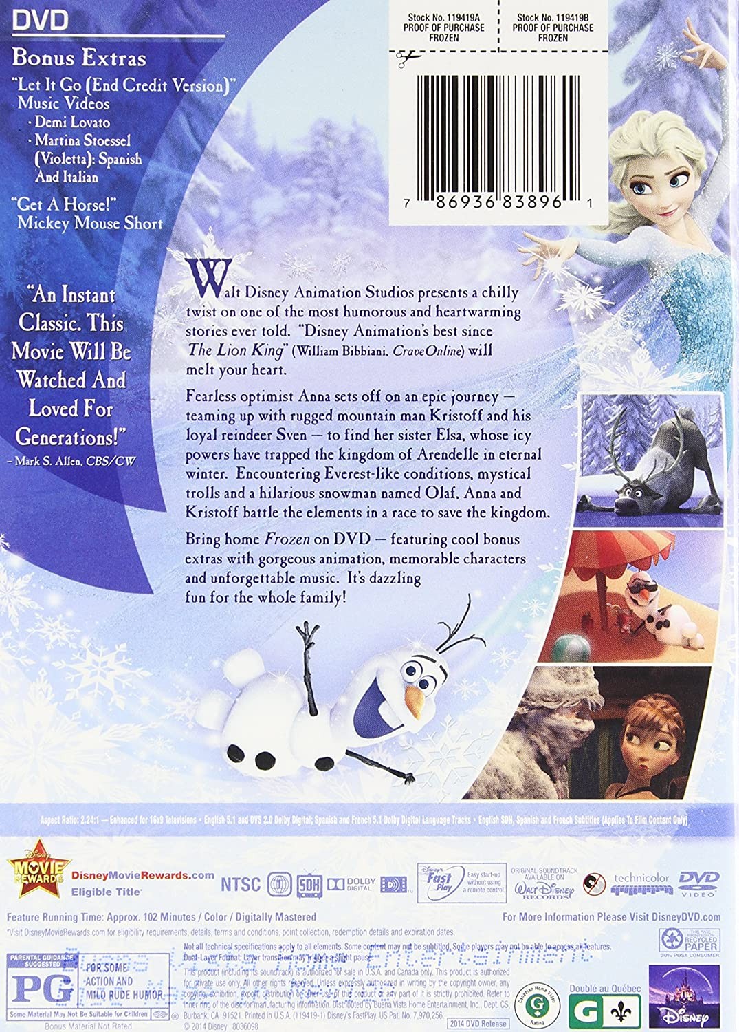 Frozen (DVD) Kristen Bell Josh Gad Idina Menzel Jonathan Groff Santino ...