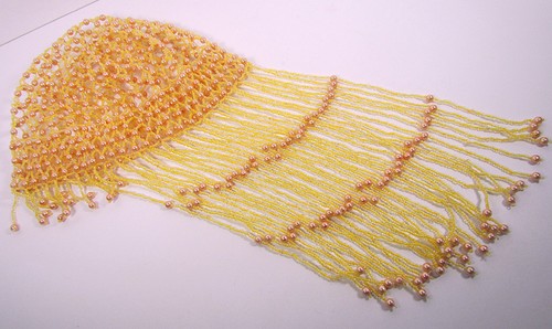 SMALL SIZE VINTAGE YELLOW & PINK BEADED FLAPPER CAP | eBay