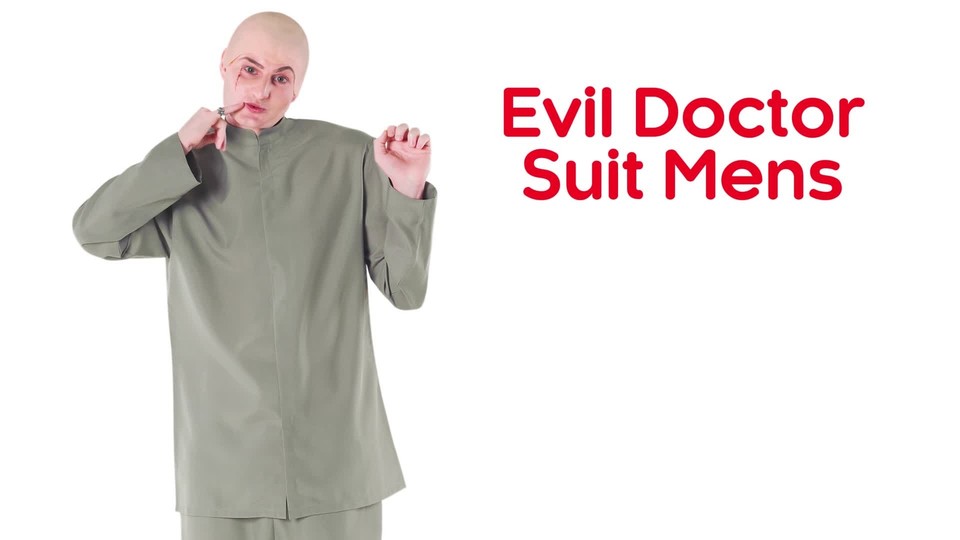 Mens Evil Doctor Costume Powers 60s Movie Villain Gray Suit +Bald Cap ...