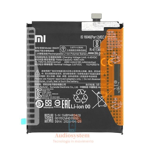 BATTERIA PILA ORIGINALE per XIAOMI MI 10 LITE 5G M2002J9G 4160MaH BM4R ...