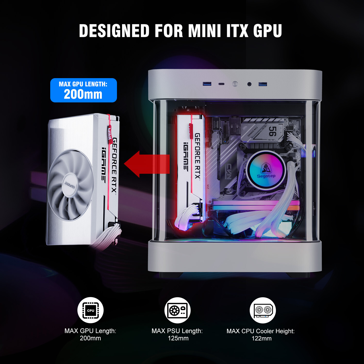 Segotep Slath MINI ITX Gaming Case with 2*120mm ARGB Fans GPU ...