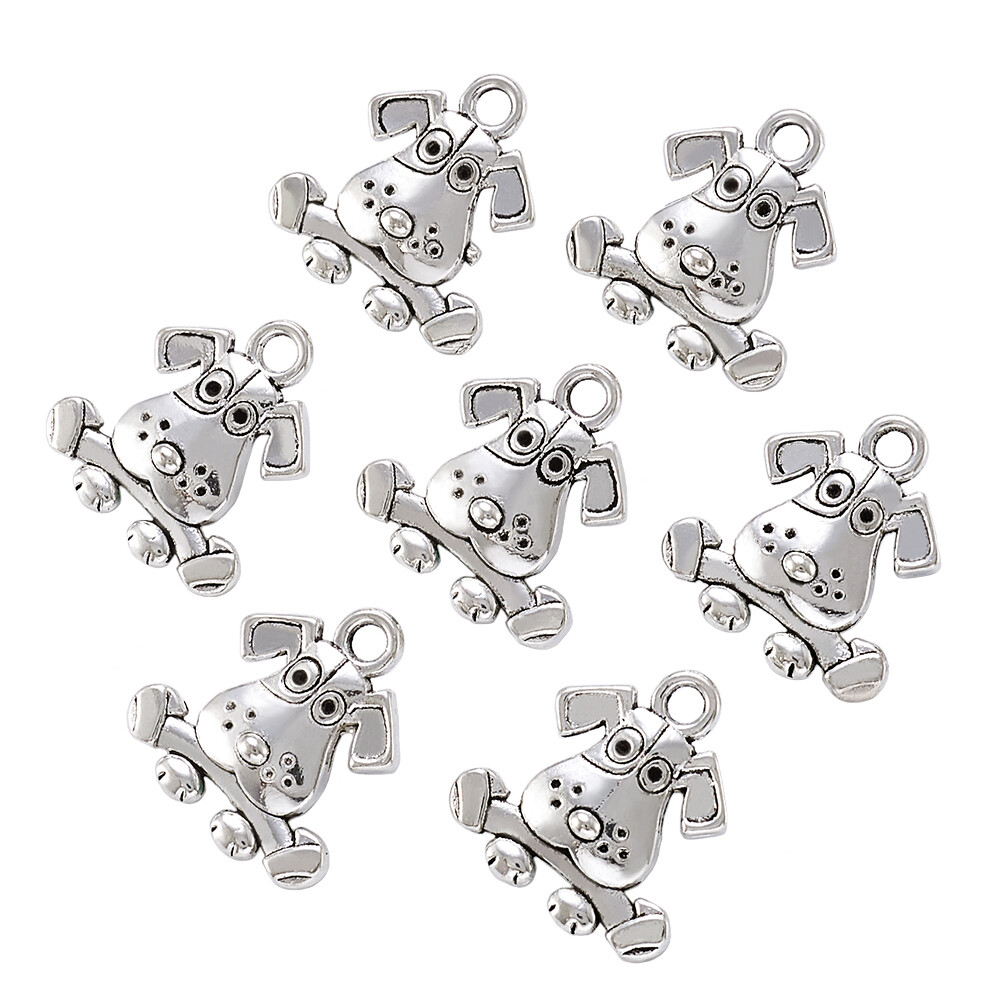 20pc Tibetan Silver Alloy Dog Pendants Mini Lead Free Metal Charms ...