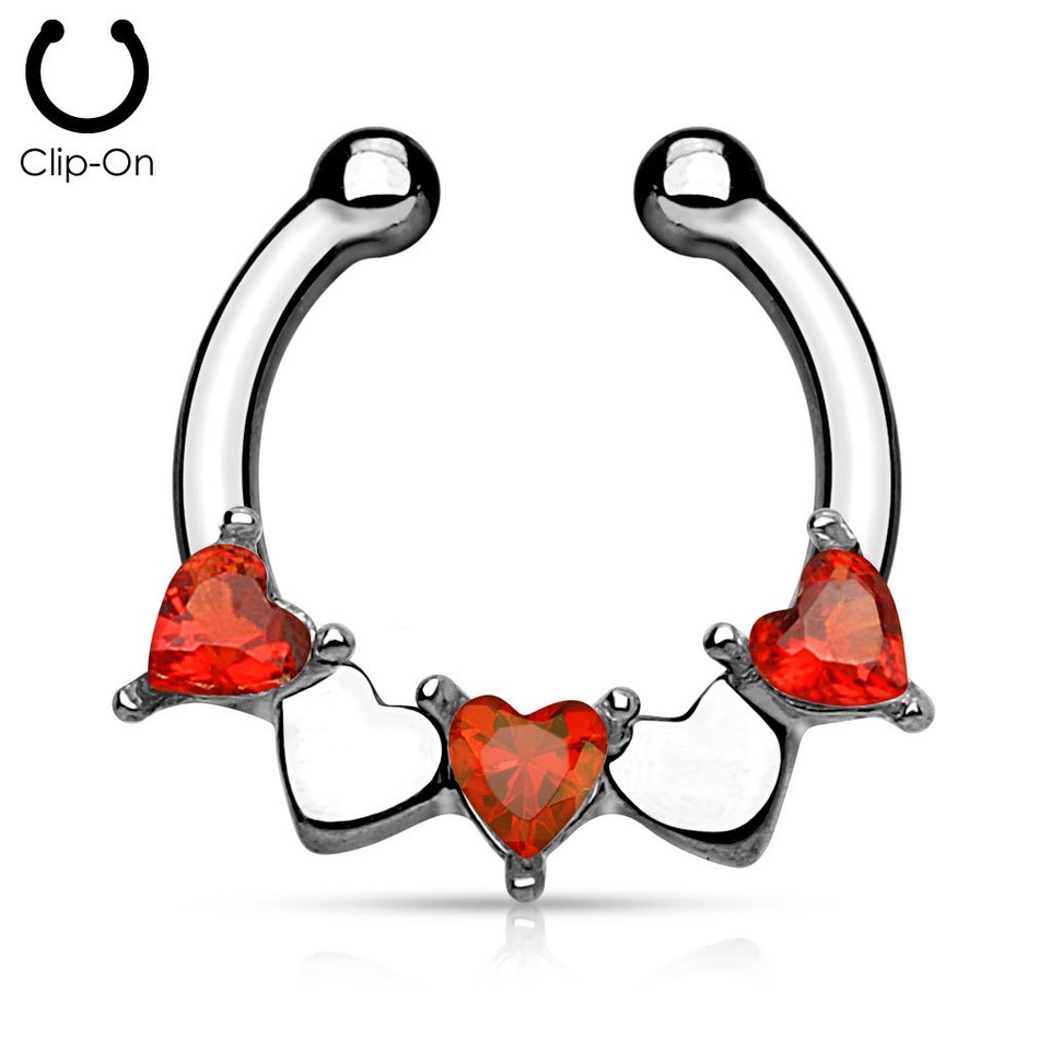 1pc Non-Piercing Half Circle Septum Hanger Heart CZ Gems Clip-On Fake ...