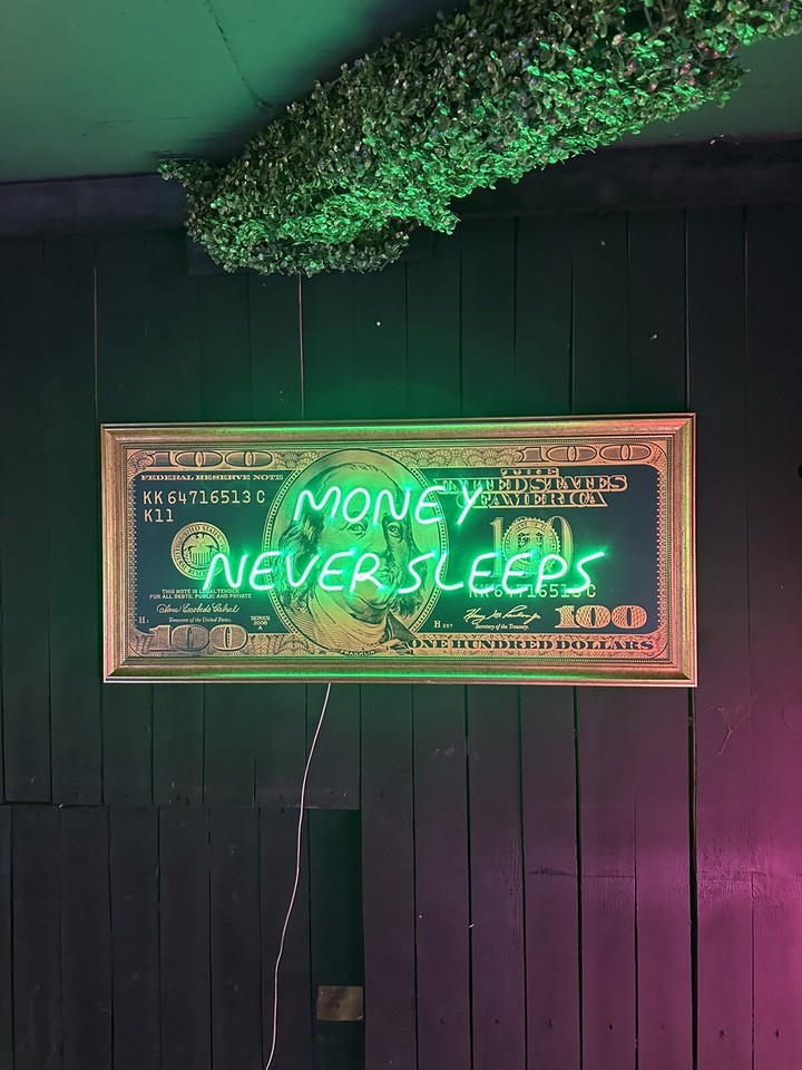 money never sleeps art painting neon sign Art Dollar Light Sign Gift ...