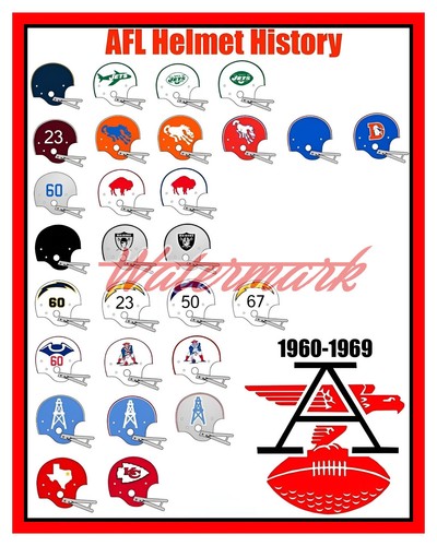 AFL 1960 - 69 Helmet History Color 8 X 10 Photo Picture | eBay