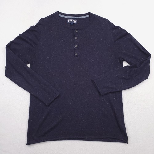 Hawker Rye Shirt Men Sz L Navy Blue Linen Blend Henley Knit Long Sleeve ...
