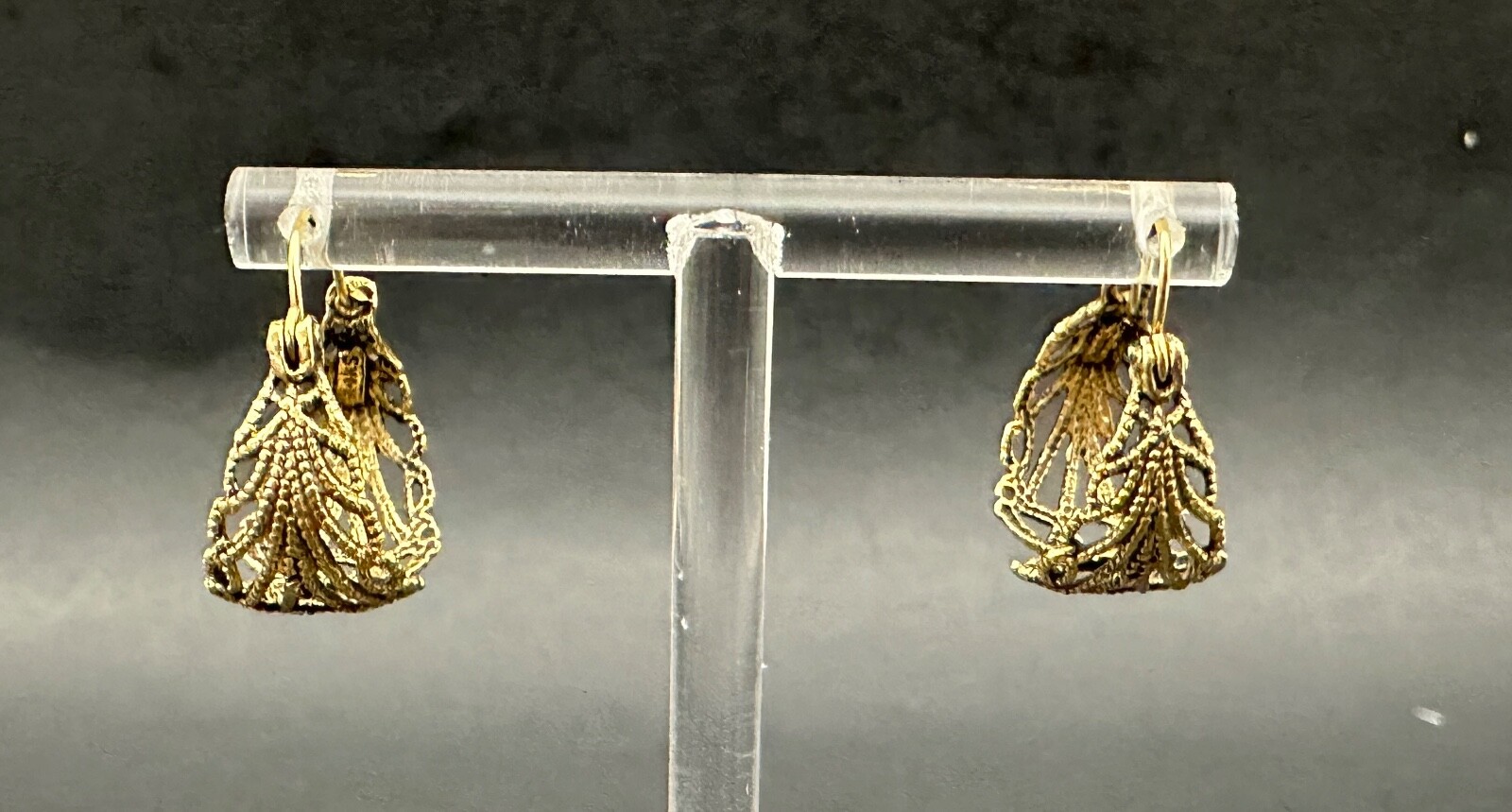 14k Solid Yellow Gold, Cut Out Design, Drop Style Hoo… - Gem