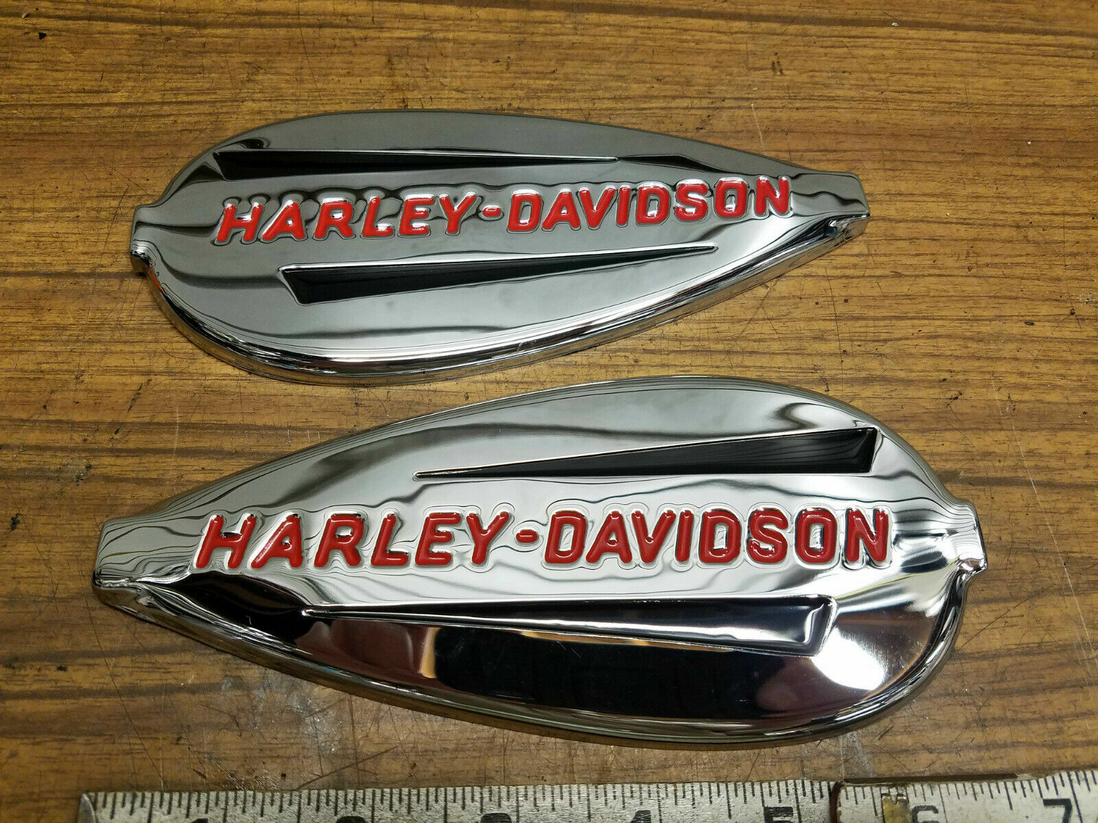 Genuine Harley Gas Tank Emblems Badges Knucklehead 1940-1946 Chrome red ...