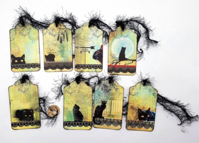 8-Halloween-Vintage-Black Cats-Gothic-Journal-Linen Cardstock-Gift-Hang ...