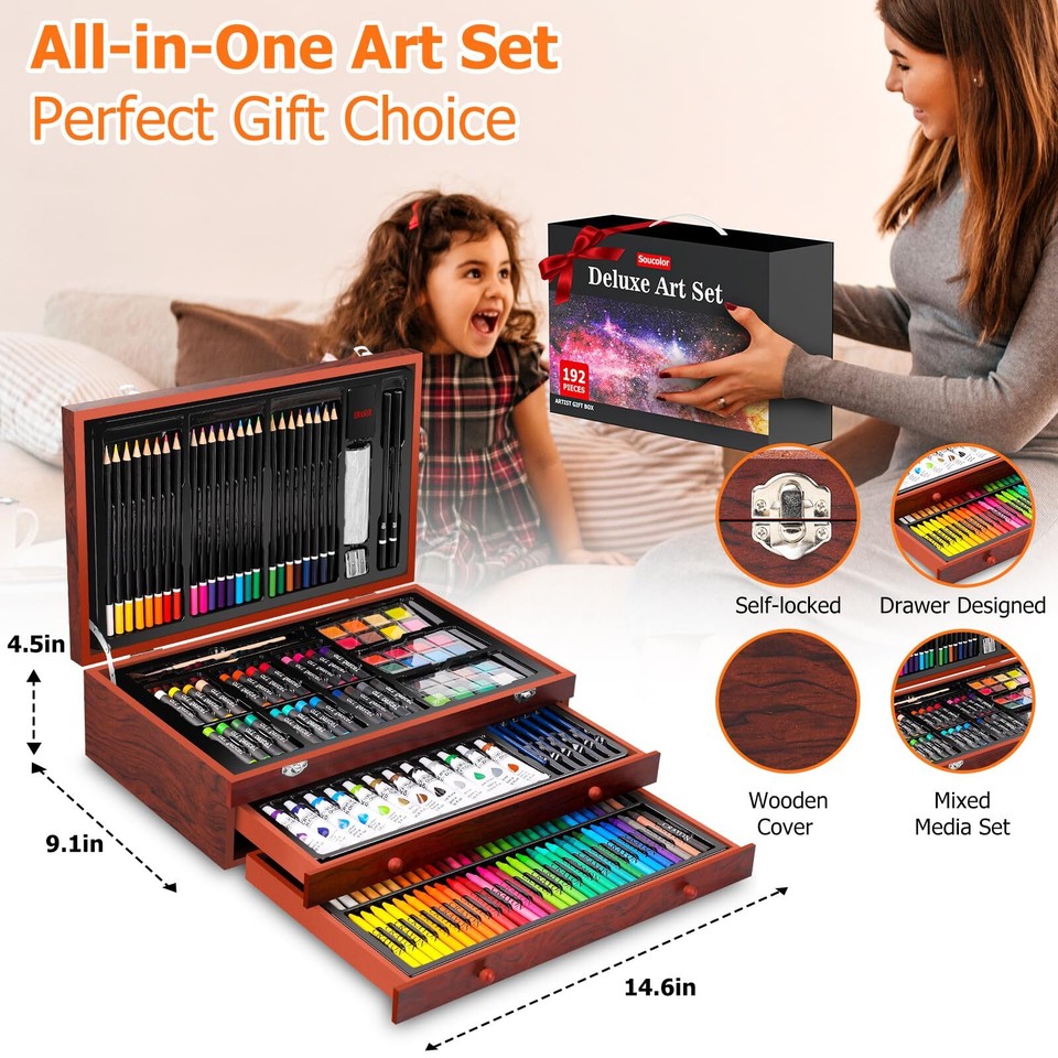 Art Supplies 192-Pack Deluxe Art Set Drawing Painting Supplies Art Kit ...