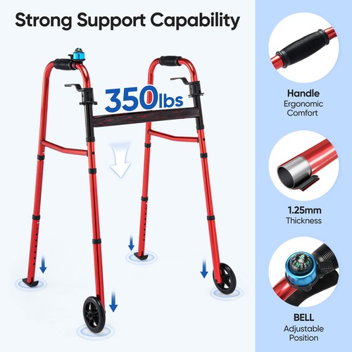 Front Wheeled Walker for Seniors Folding 8" Wheels and Bell 350lb Load ...