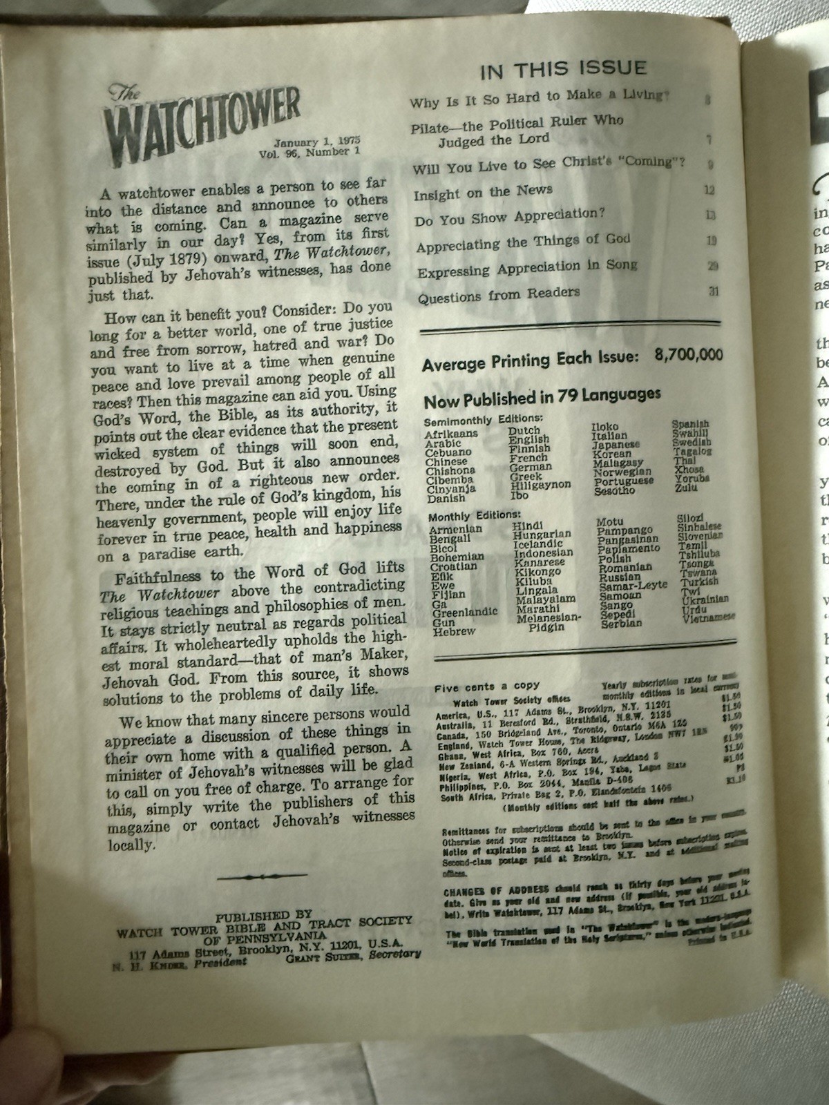 The Watchtower 1975 Edition HB Announcing Jehovah's Kingdom ...