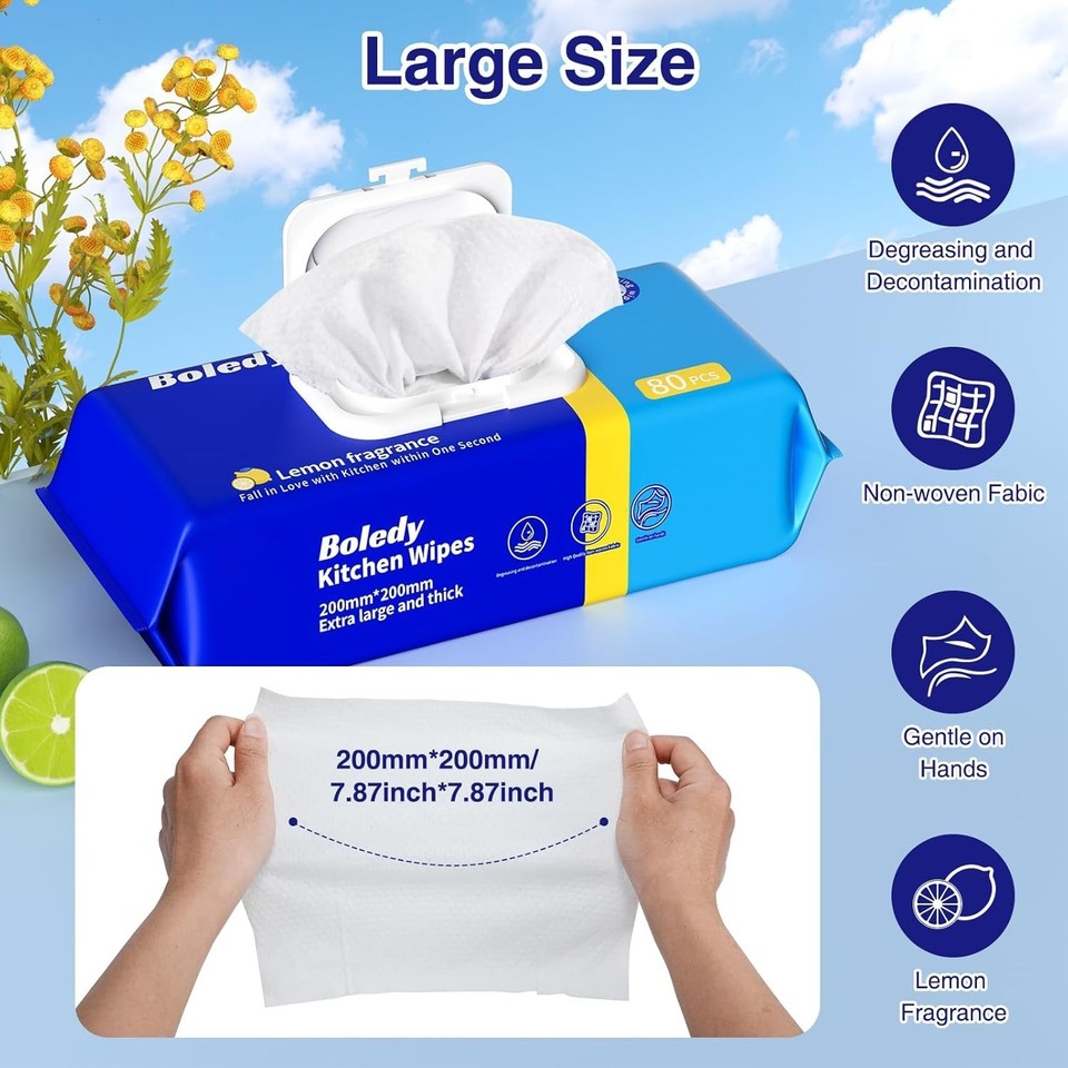 160 Count Extra Large Kitchen Wipes, Antibacterial Disinfectant Lemon ...