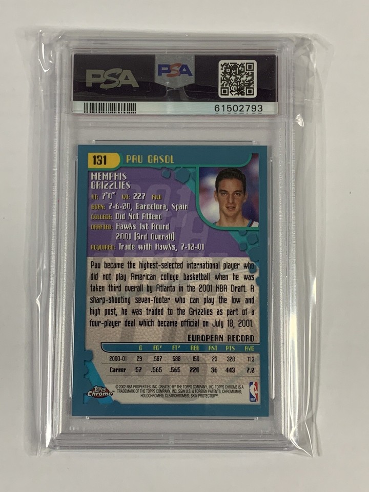 2001 PSA 10 Topps Chrome Pau Gasol Rookie Card RC #131 | eBay